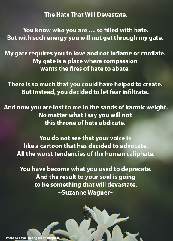 Suzanne Wagner's Poem – The Hate That Will Devastate - Suzanne Wagner